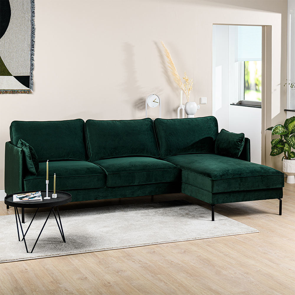 Peppin Corner Sofa Velvet Green Right | Dimehouse