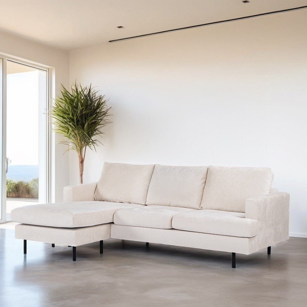 3-seater Corner Sofa Loren Ribbed Fabric Beige | Dimehouse