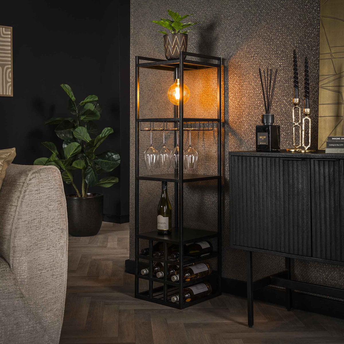 Wine rack Moon black with lighting | Dimehouse