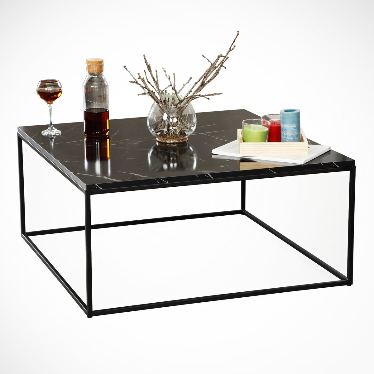 Square Coffee Table 75x75 cm Pola - Black Marble Look Melamine – Dimehouse