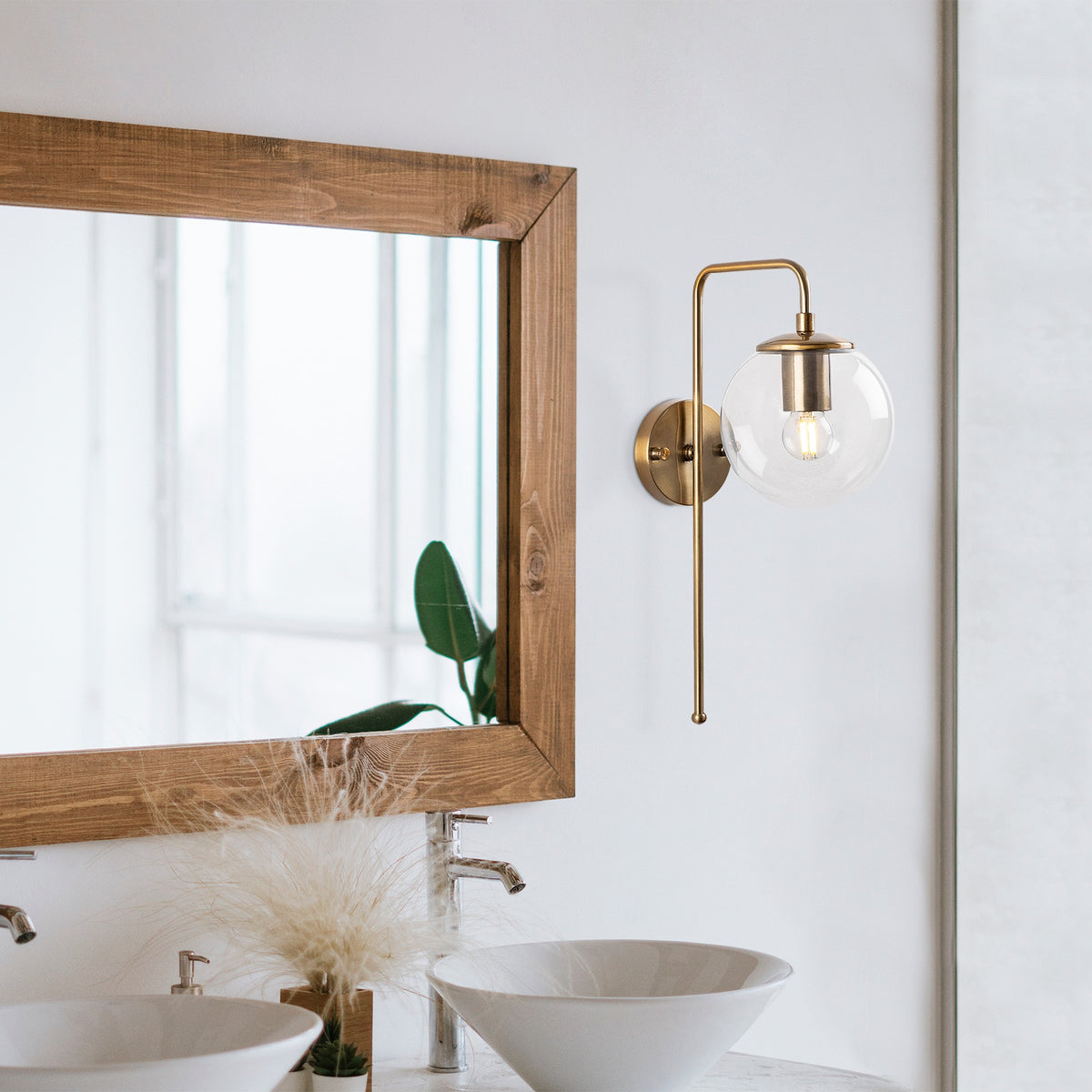 Wall lamp 1-light Bronze-colored Clear Glass Brim – Dimehouse