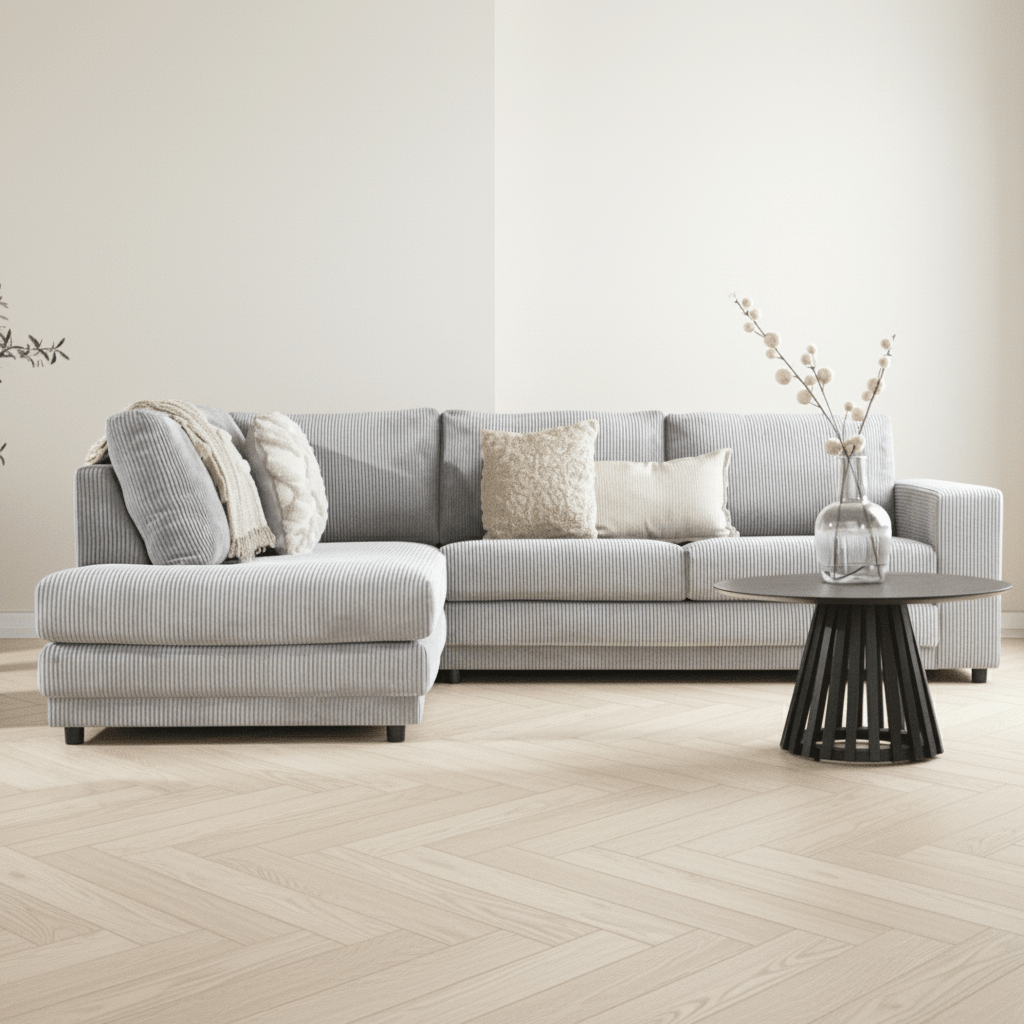 Corner sofa Gabi light gray corduroy left | Dimehouse