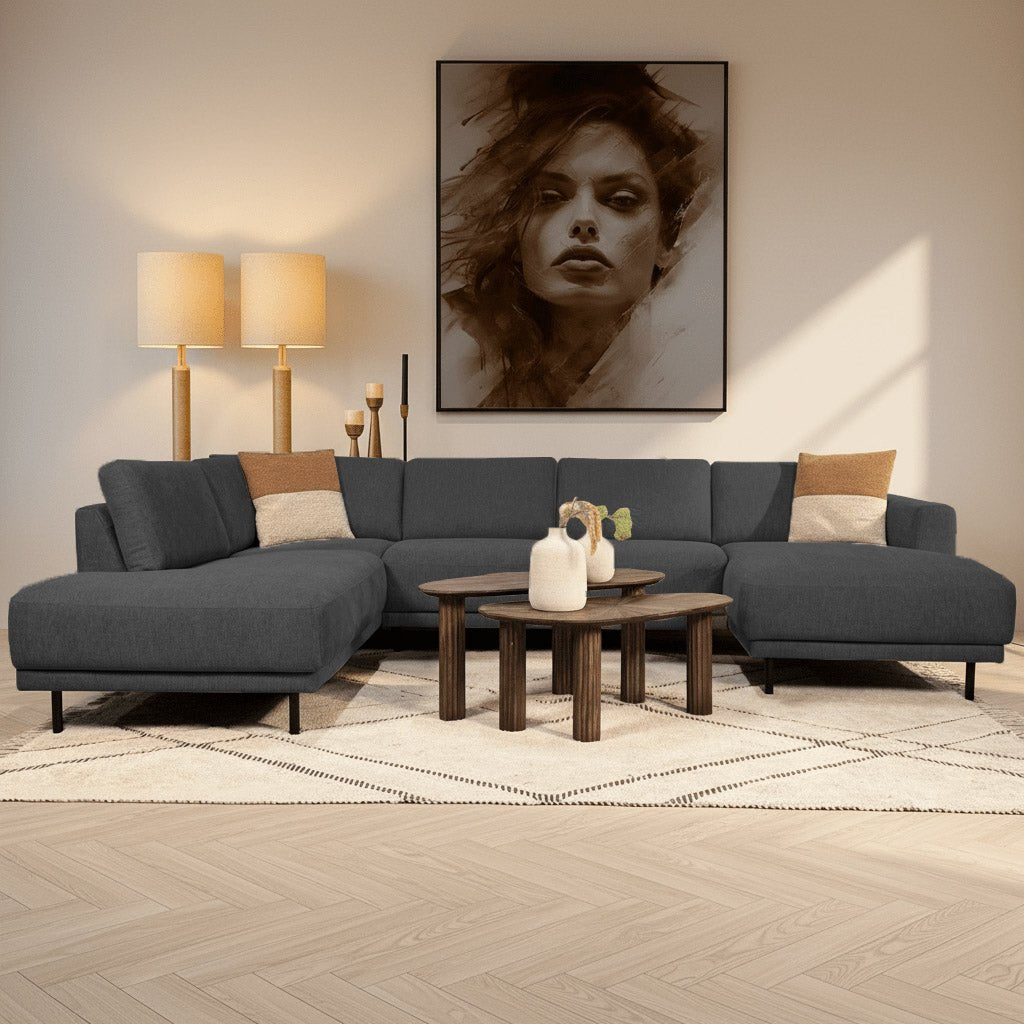Modern U-Shape Sofa Corner Sofa Left Anthracite Fabric Aniko 310x197x7 ...