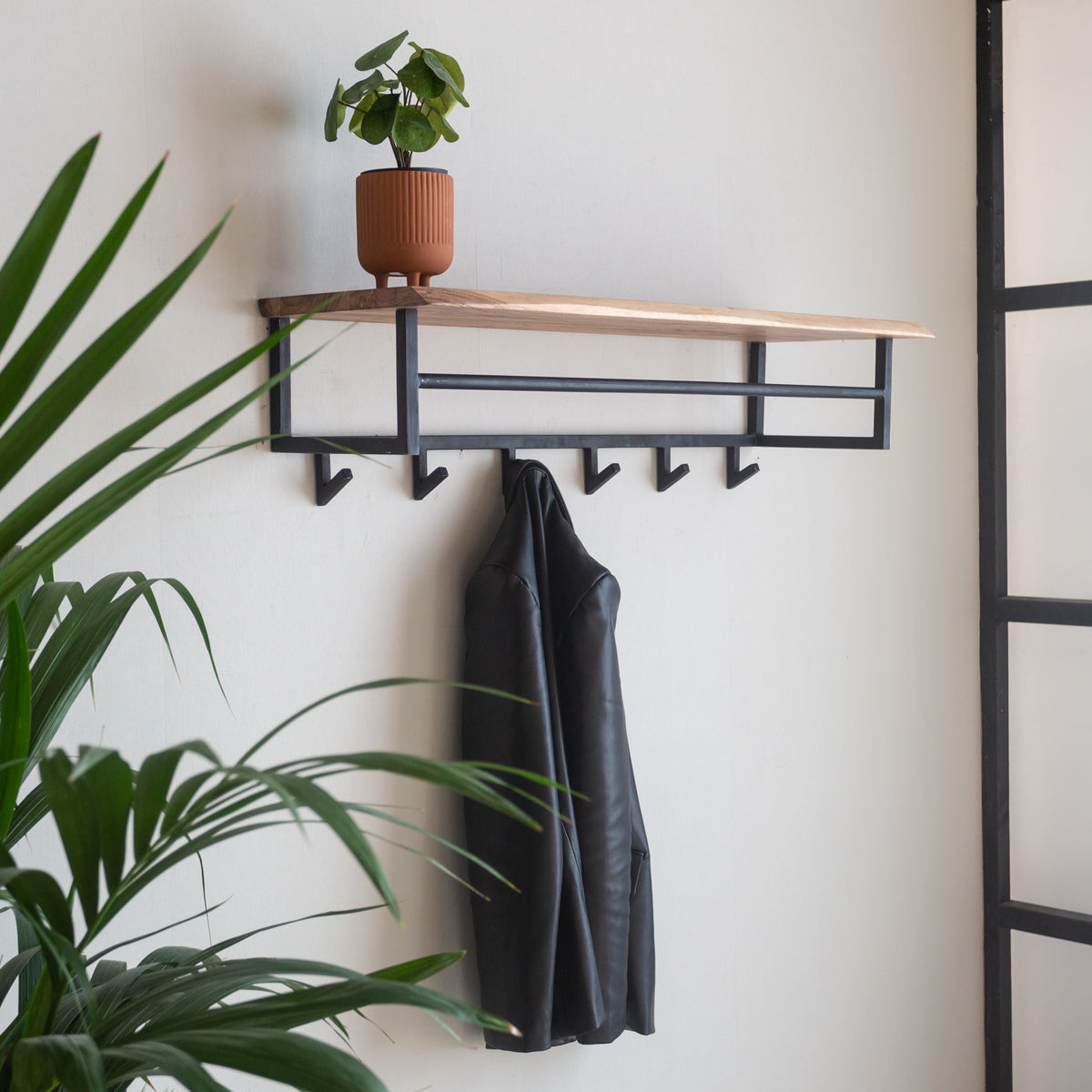 Industrial Coat Rack Niels 6-Hook Acacia Wood | Dimehouse