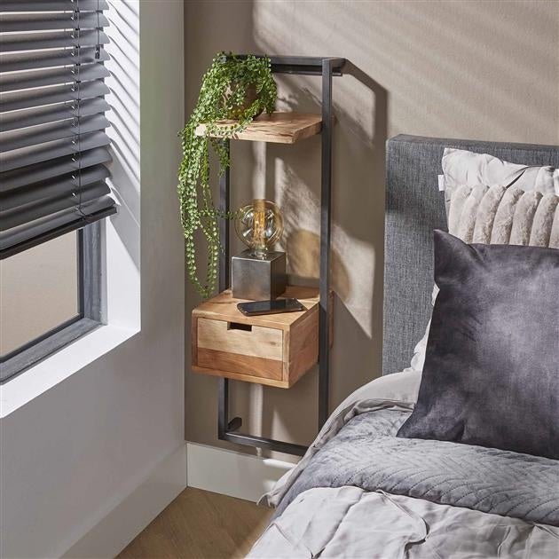 Narrow Floating Bedside Table Naomi | Acacia Wood | Dimehouse